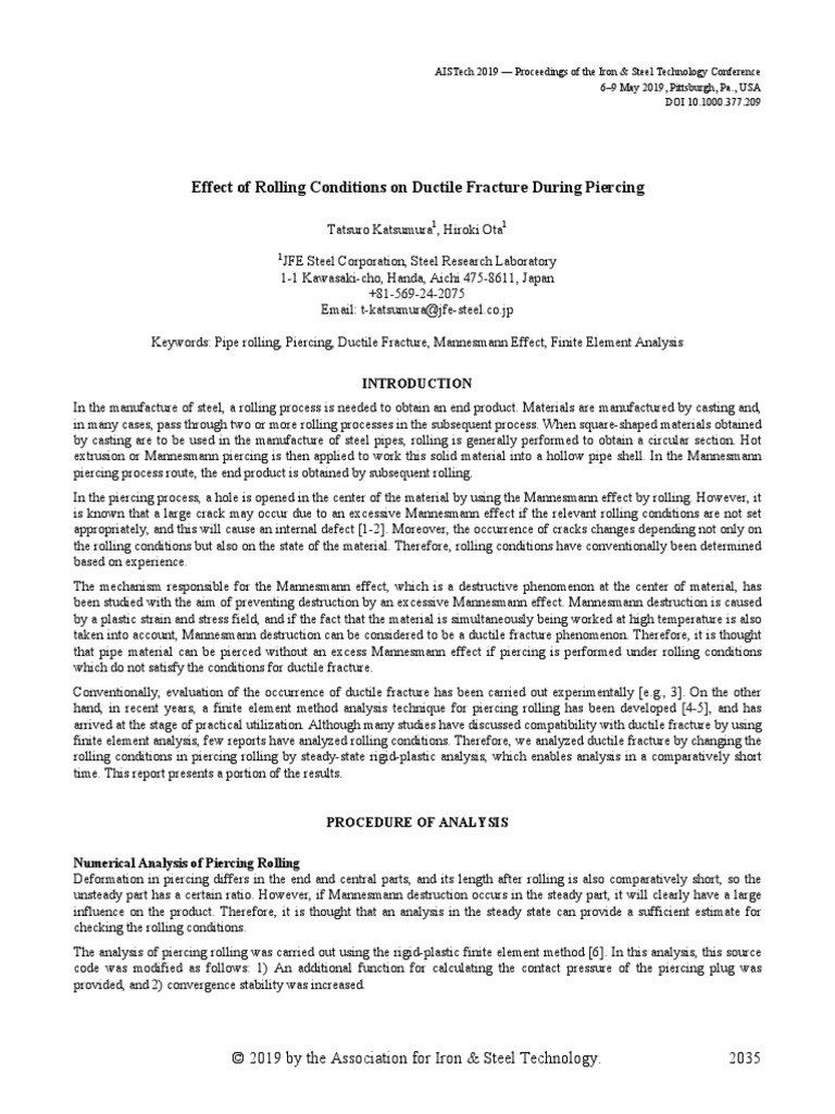 Effect of Rolling Conditions on Ductile Fracture During Piercing | PDF ...