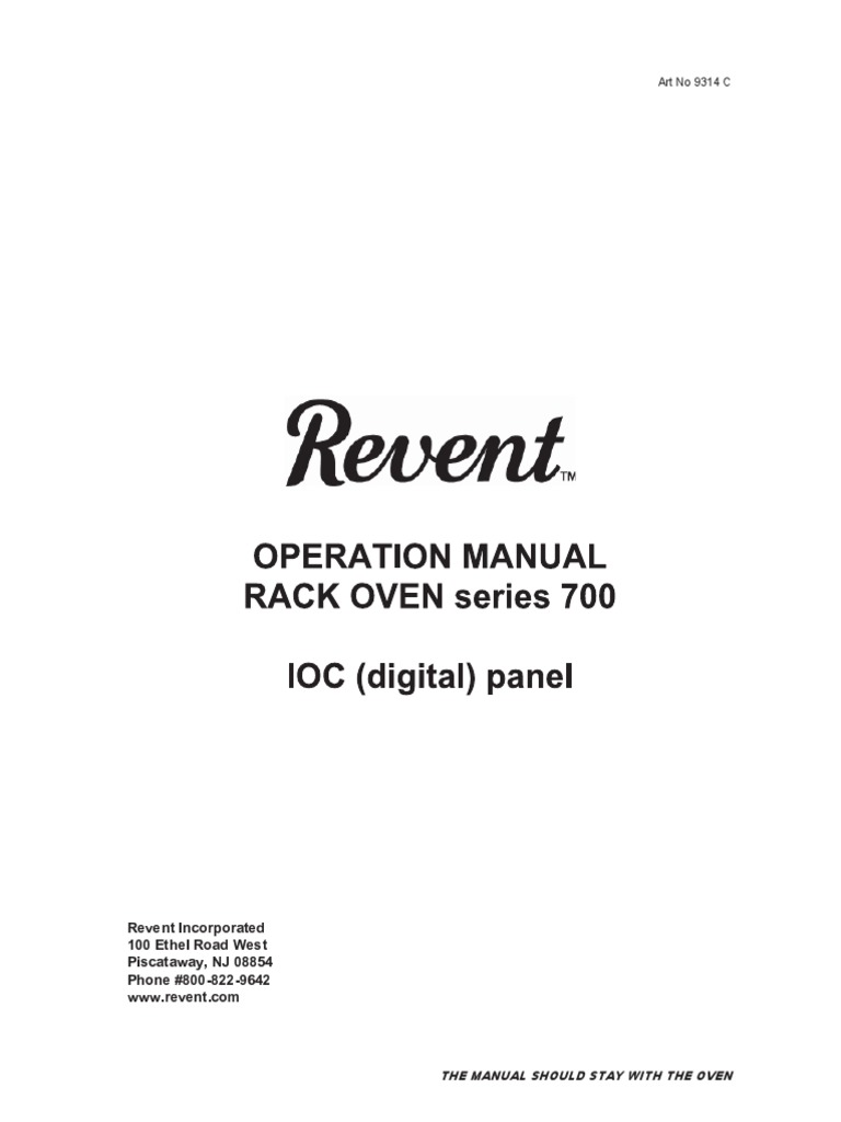 Revent Rack Oven 700 Operations Manual PDF | PDF | Manufactured Goods