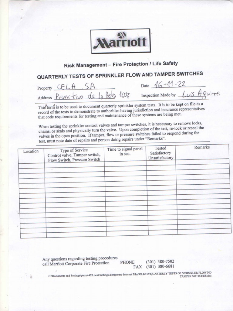 1122 - Quarterly Sprinkler Tamper Flow | PDF