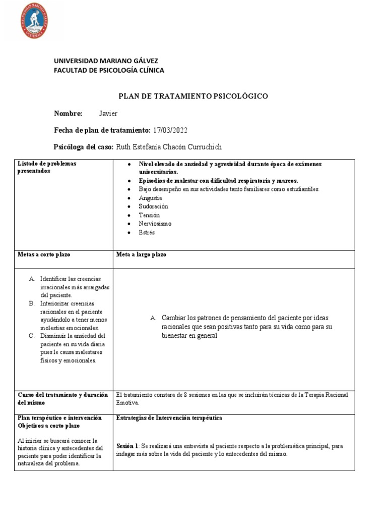 Plan Terapeutico 9no | PDF