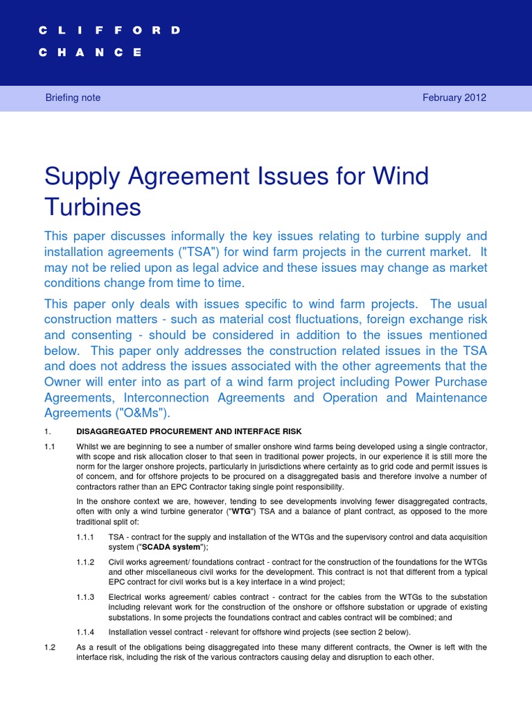 Supply Agreements Issues For Wind Turbines 10-14 PDF | PDF | Offshore ...