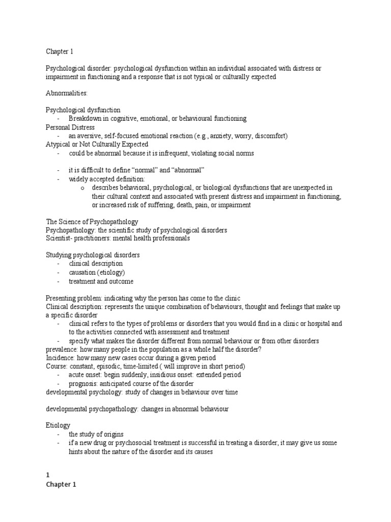 Chapter 1 Notes | PDF | Mental Disorder | Psychopathology