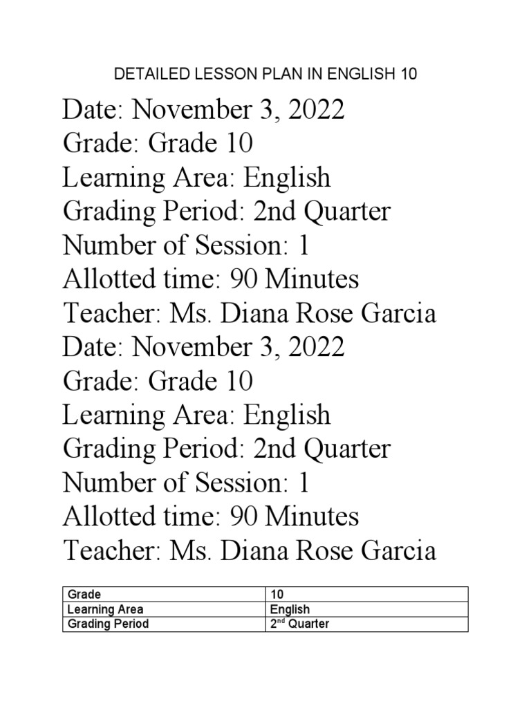 Grade 10 English Lesson Plan | PDF | Language Mechanics | Grammar