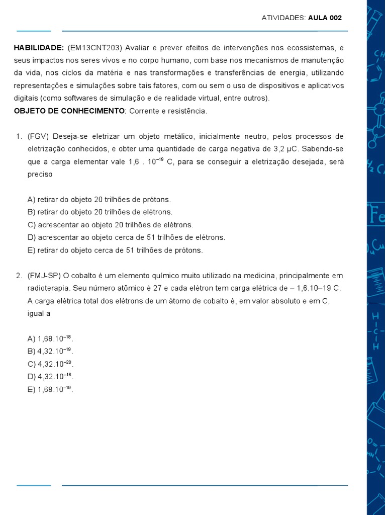 Aula 002 - Carga Eletrica e Tipos de Eletrizacao | PDF | Carga elétrica | Elétron