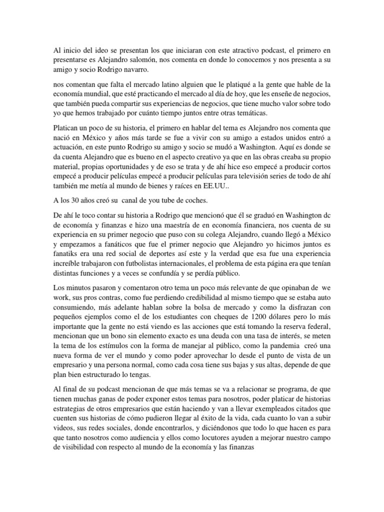 LA HISTORIA DE EXITO DE SALOMUNDO Episodio 1 | PDF | Economias