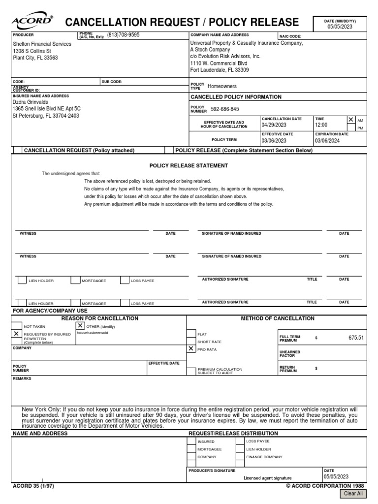 Cancellation Request PDF | PDF | Insurance | Home Insurance