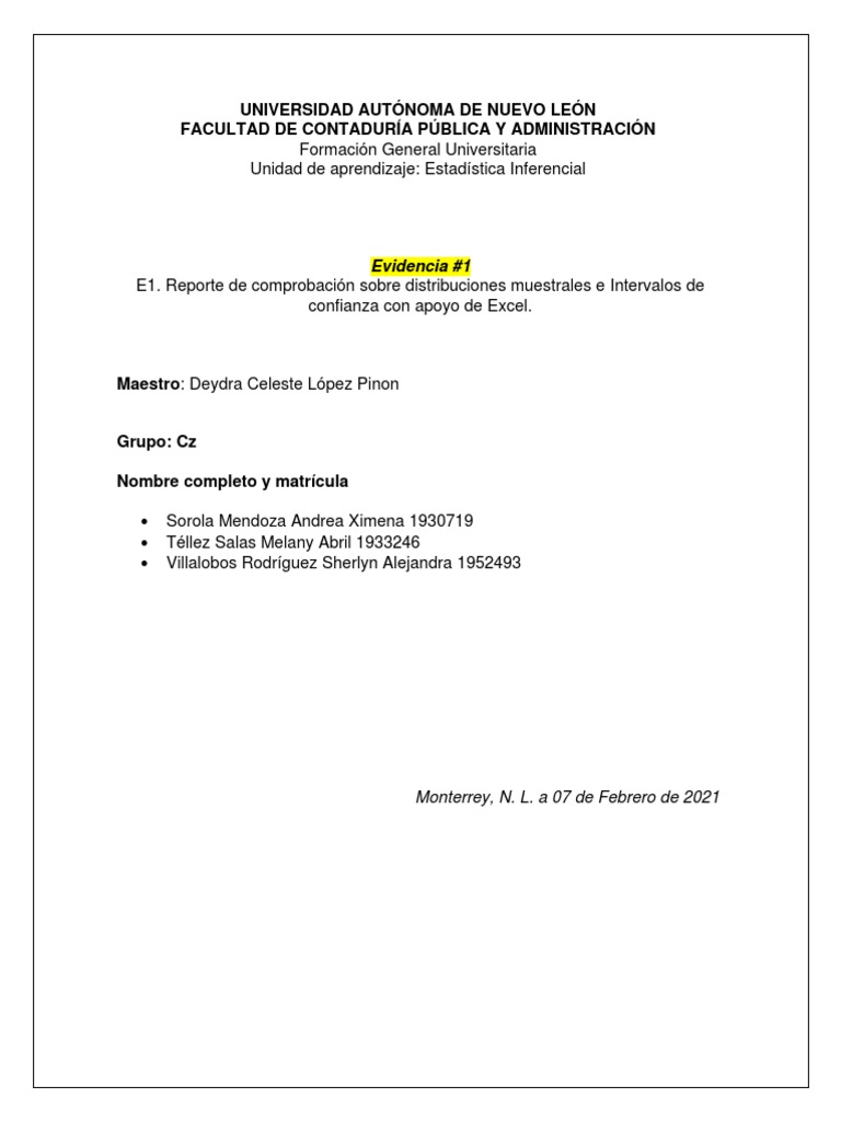 Ev1 - Estd Inf - Equipo1 | PDF | Intervalo de confianza | Desviación ...