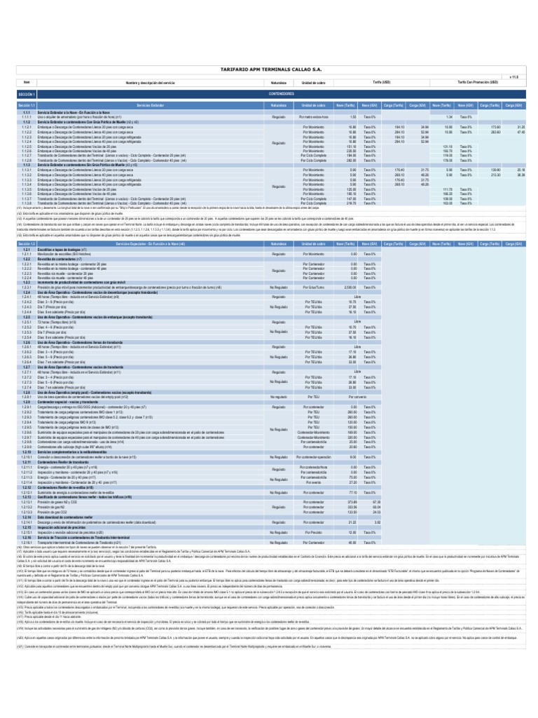 Tarifario V 1180 PDF | PDF | Infraestructura de transporte | Modularidad