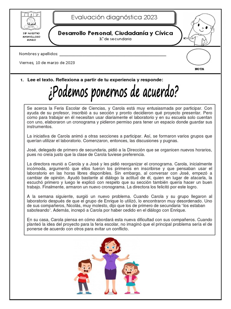 Evaluación Diagnóstica De 3° 2023 Dpcc Pdf 3012