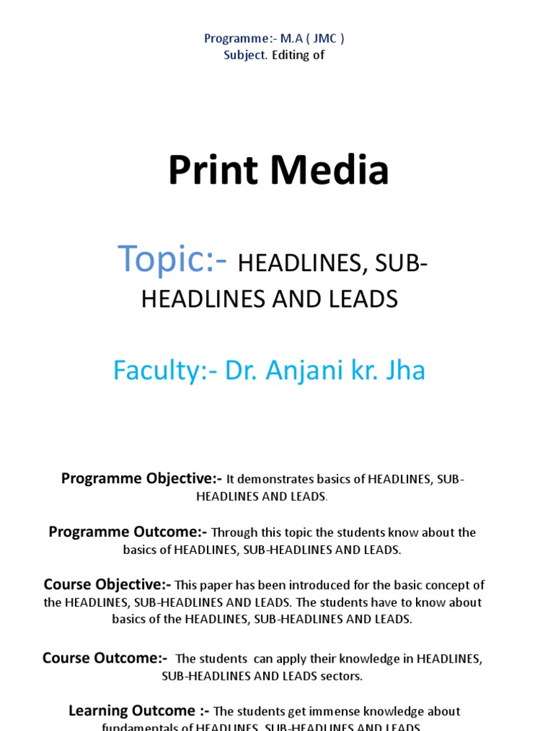 Headline Writing-Subheadline | Download Free PDF | Verb | News