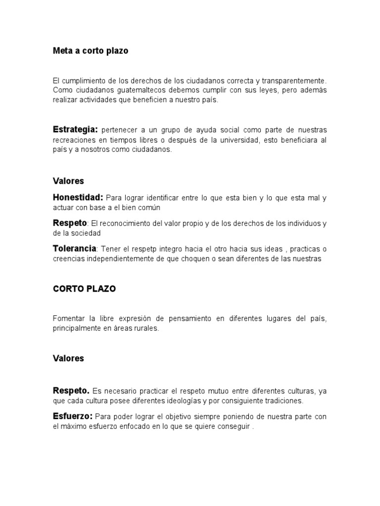 Metas Valores Y Estrategias | PDF