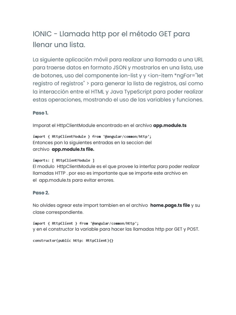 IONIC - Llamada HTTP Por El Método GET para Llenar Una Lista | PDF ...