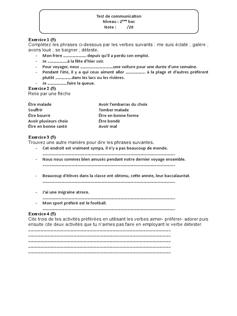 Test de communication en français | PDF