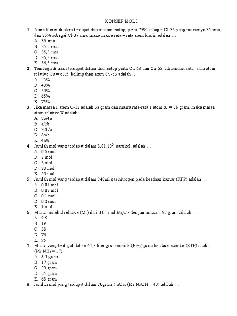 Latihan Soal Konsep Mol 1 | PDF