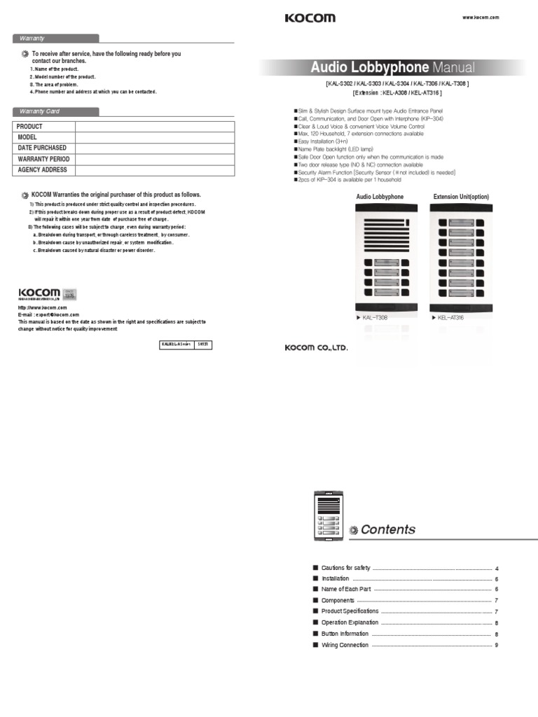 Installation and Operation Manual for KAL/KEL-A Series Audio Lobbyphone ...