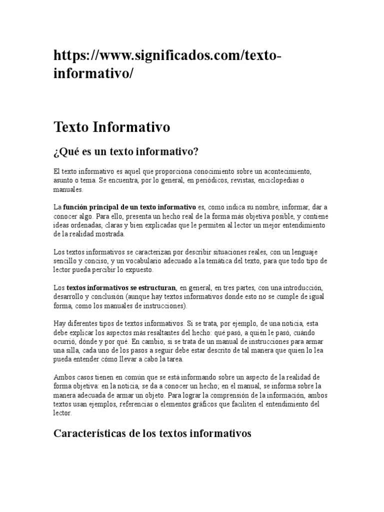 Características del Texto Informativo | PDF | Realidad | Información