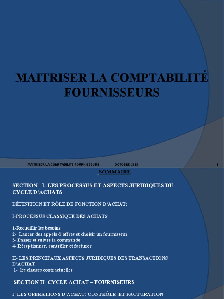 Doc. Maîtriser La Comptabilité Fournisseurs MR Sami ARFAOUI | PDF | Facture | Comptabilité