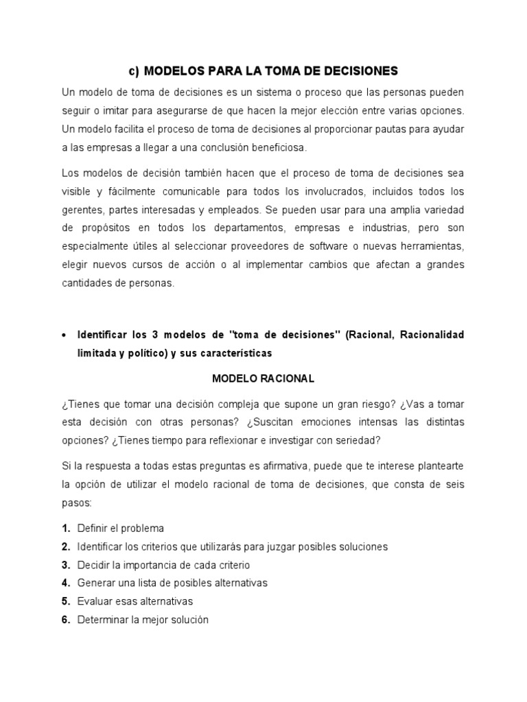 Modelos para La Toma de Decisiones | PDF | Toma de decisiones ...