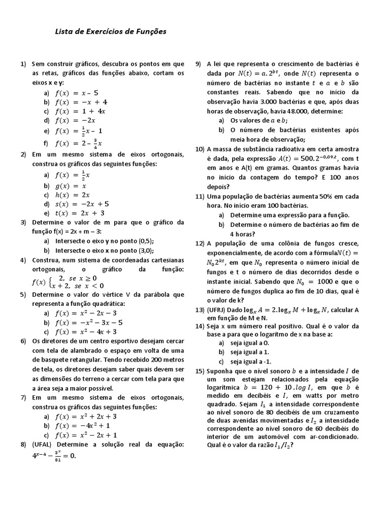 Lista de Exercícios de Funções (3).pdf | PDF | Função (Matemática ...