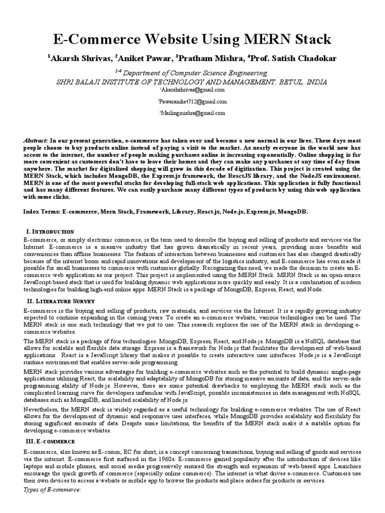 E-Commerce Website Using Mern Stack | PDF | Java Script | Web Application