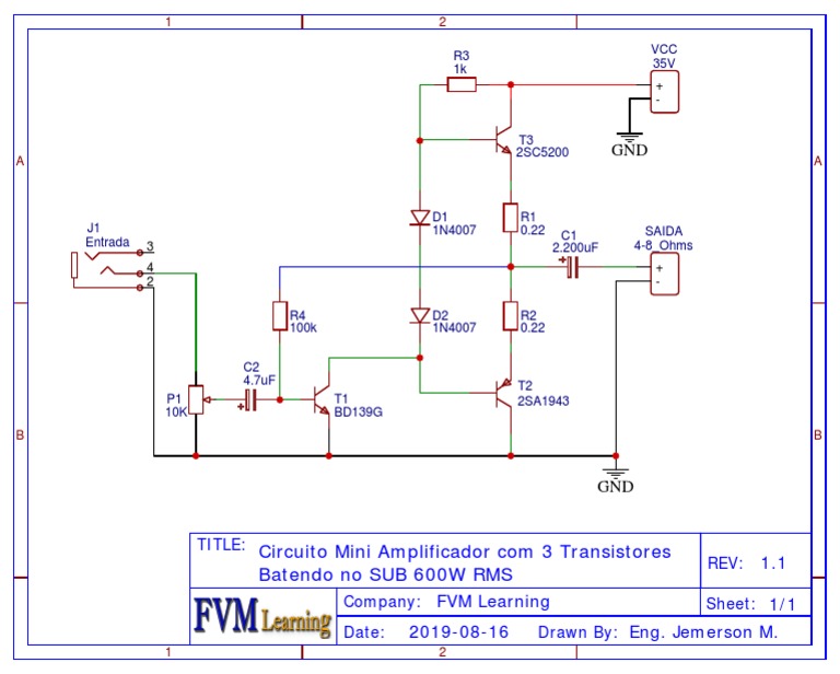 Schematic Mini Amplificador Com 3 Transistor PDF | PDF