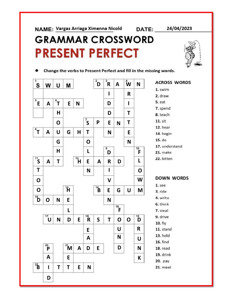 Present Perfect Crossword | PDF