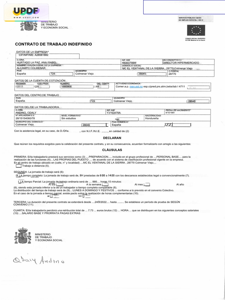 Contrato de Trabajo Indefinido en España | PDF