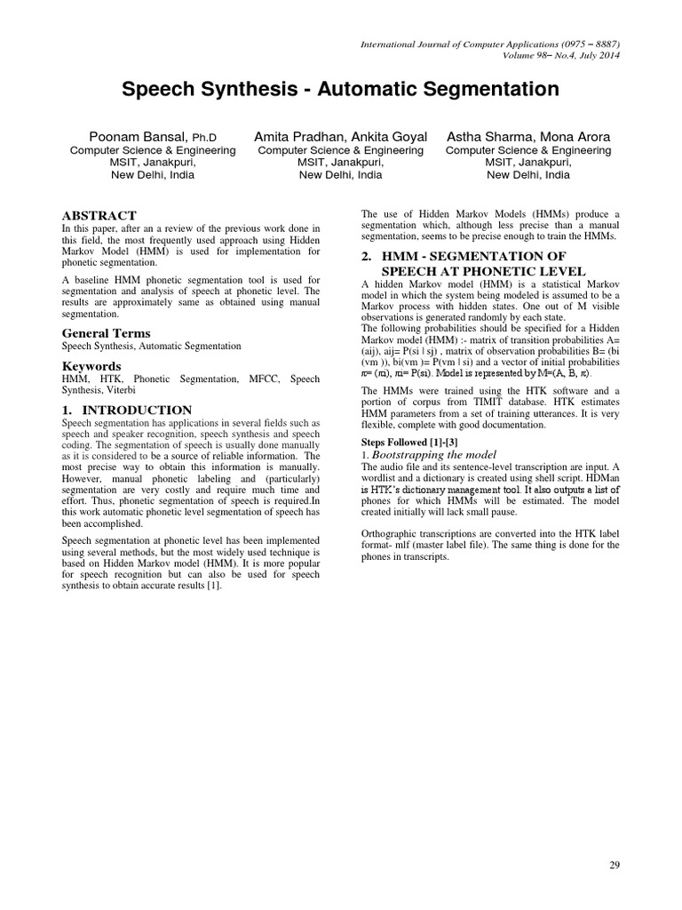 Sementation HTK | PDF | Image Segmentation | Markov Chain