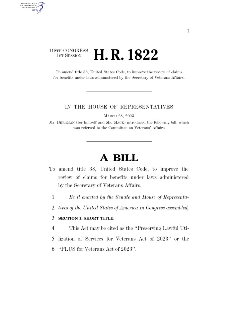 HR 1822: 5 PLUS For Veterans Act of 2023 | PDF