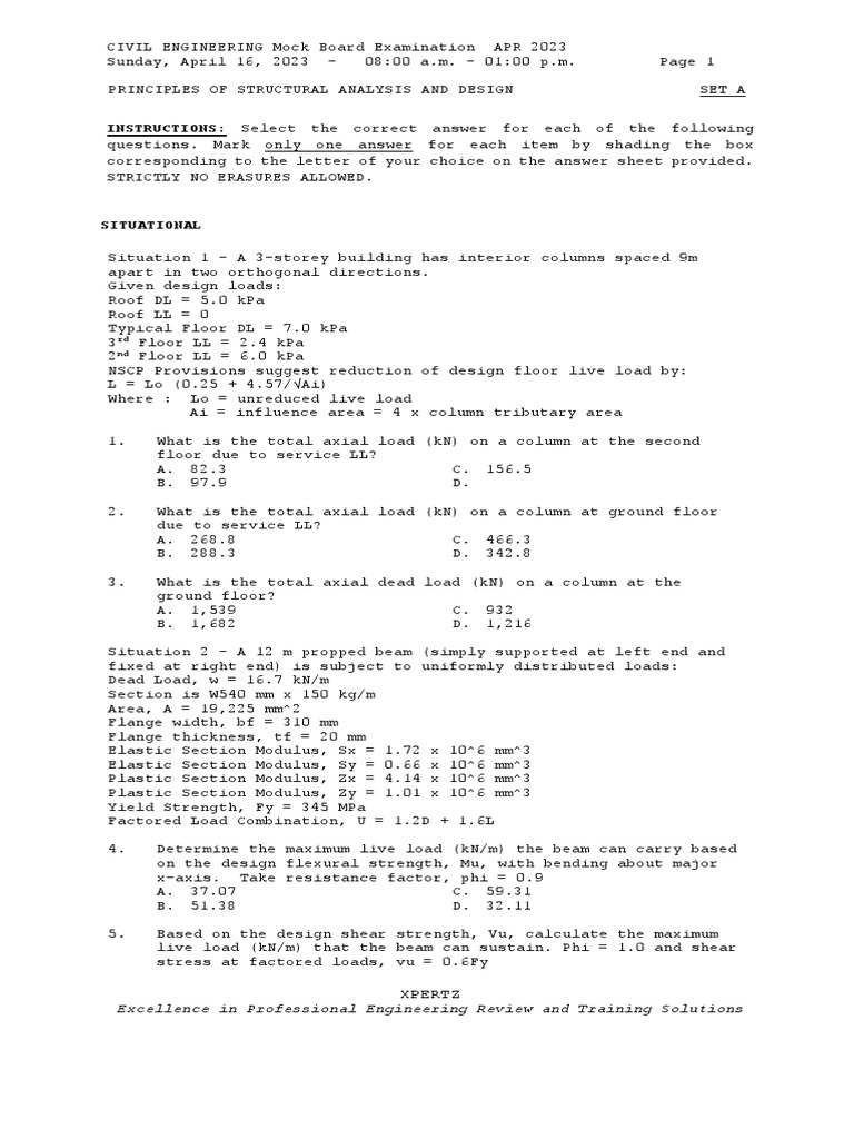 Refresher Psad Preboard Exam 2 | PDF | Beam (Structure) | Bending