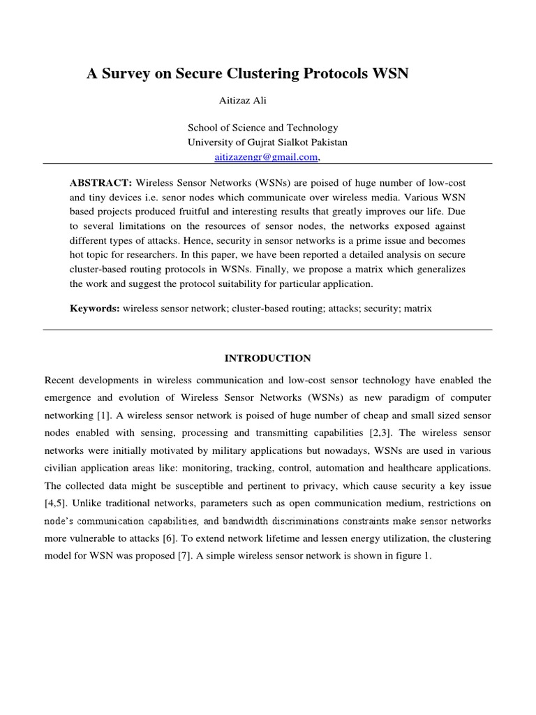 A Survey On Secure Clustering Protocols 2018 Pdf Wireless Sensor Network Computer Network