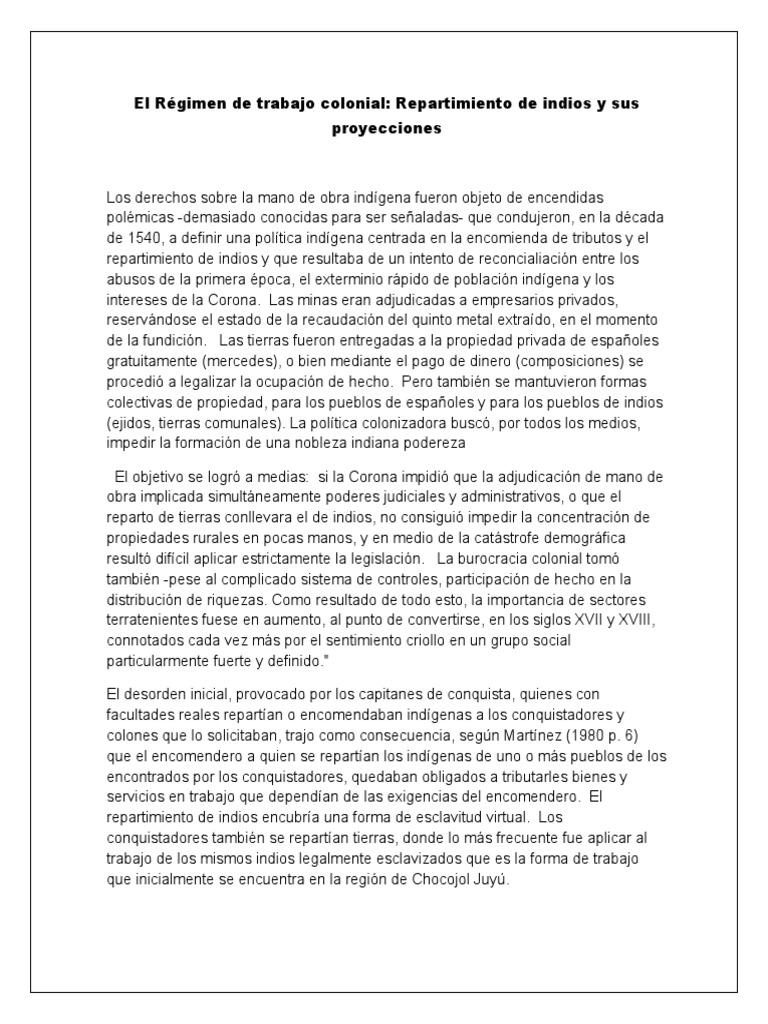 El Régimen de trabajo colonial | PDF | Esclavitud | Colonización ...
