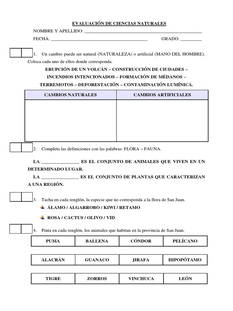 Evaluación de Ciencias Naturales | PDF