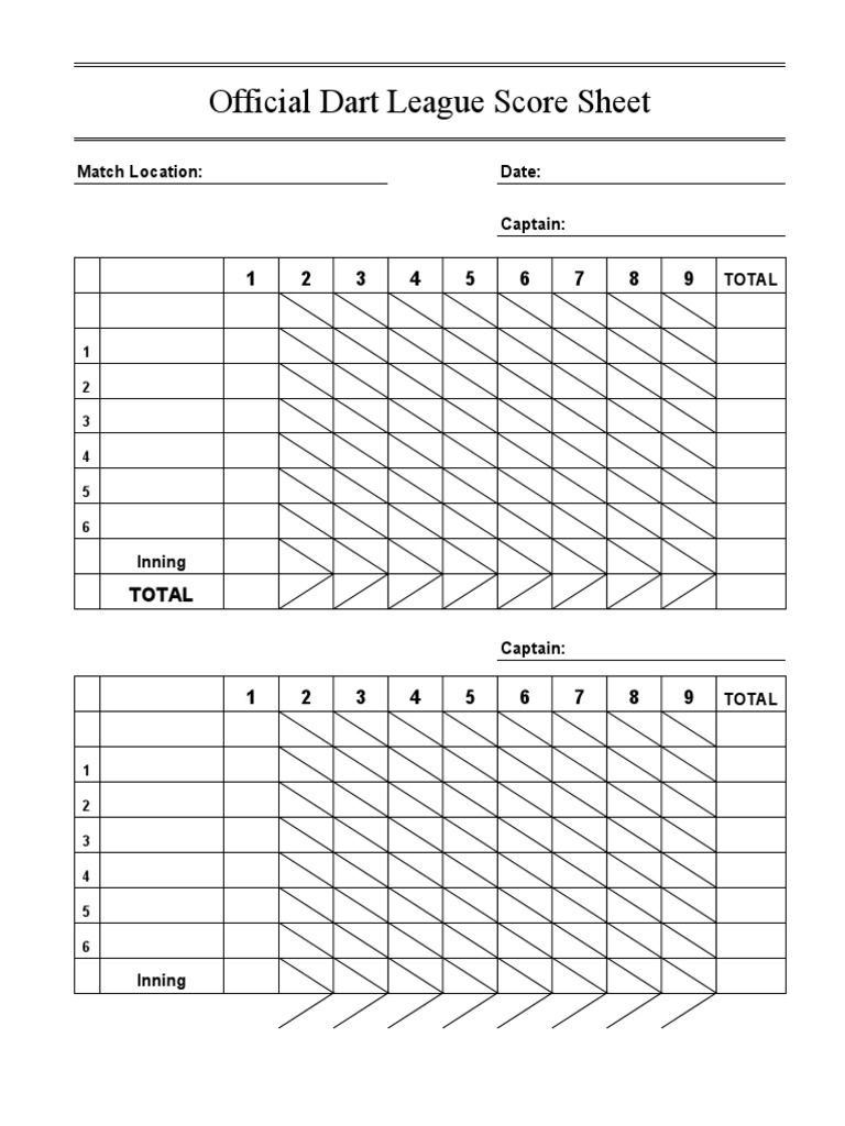 Official Dart League Score Sheet | PDF