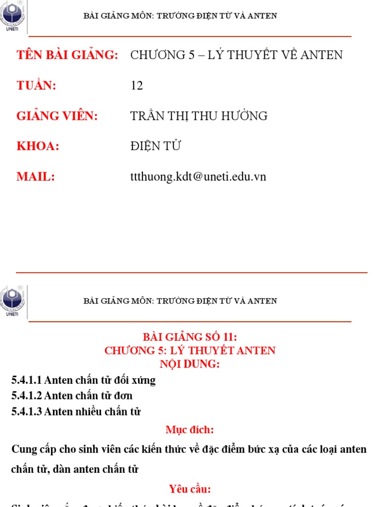 Truong Dien Tu Tuan 12 (Ly Thuyet Anten Tuan 2) | PDF
