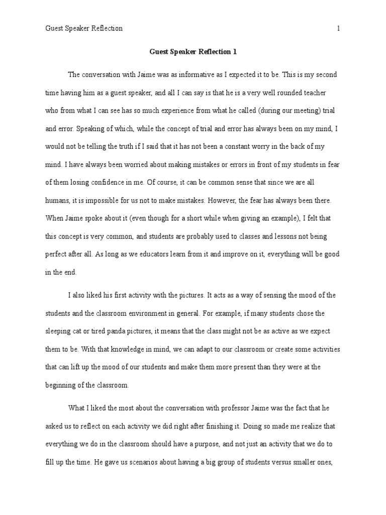 Guest Speaker Reflection 1 | PDF | Career & Growth | Self-Improvement