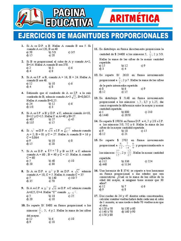 Ejercicios de Magnitudes Proporcionales Pagina Educativa | PDF | Matemáticas