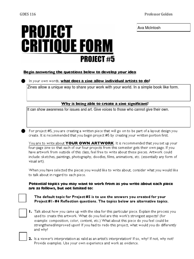 Project 5 Critique Form | PDF