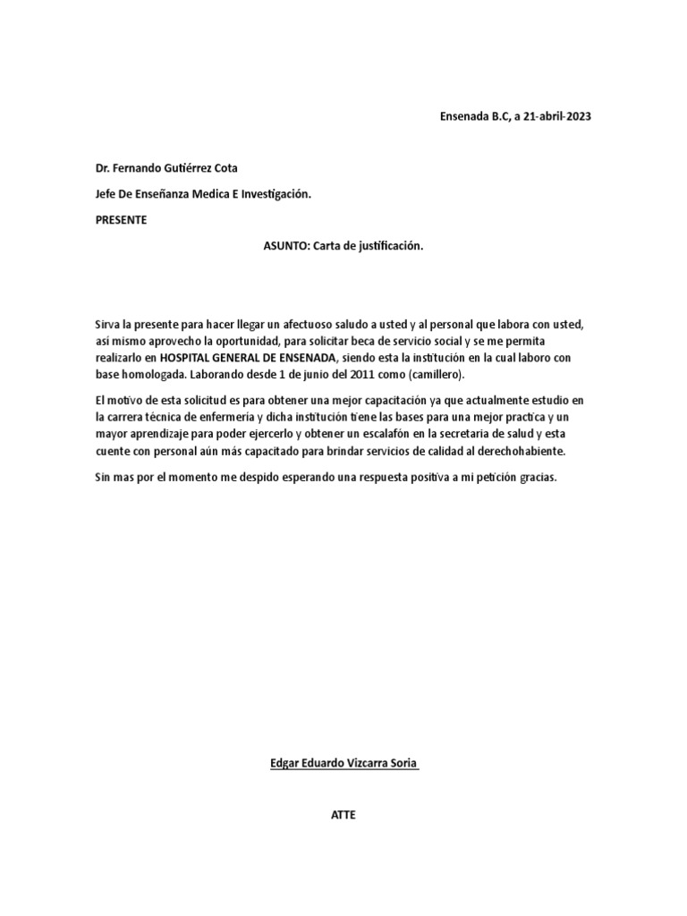 Carta de Justificacion | PDF