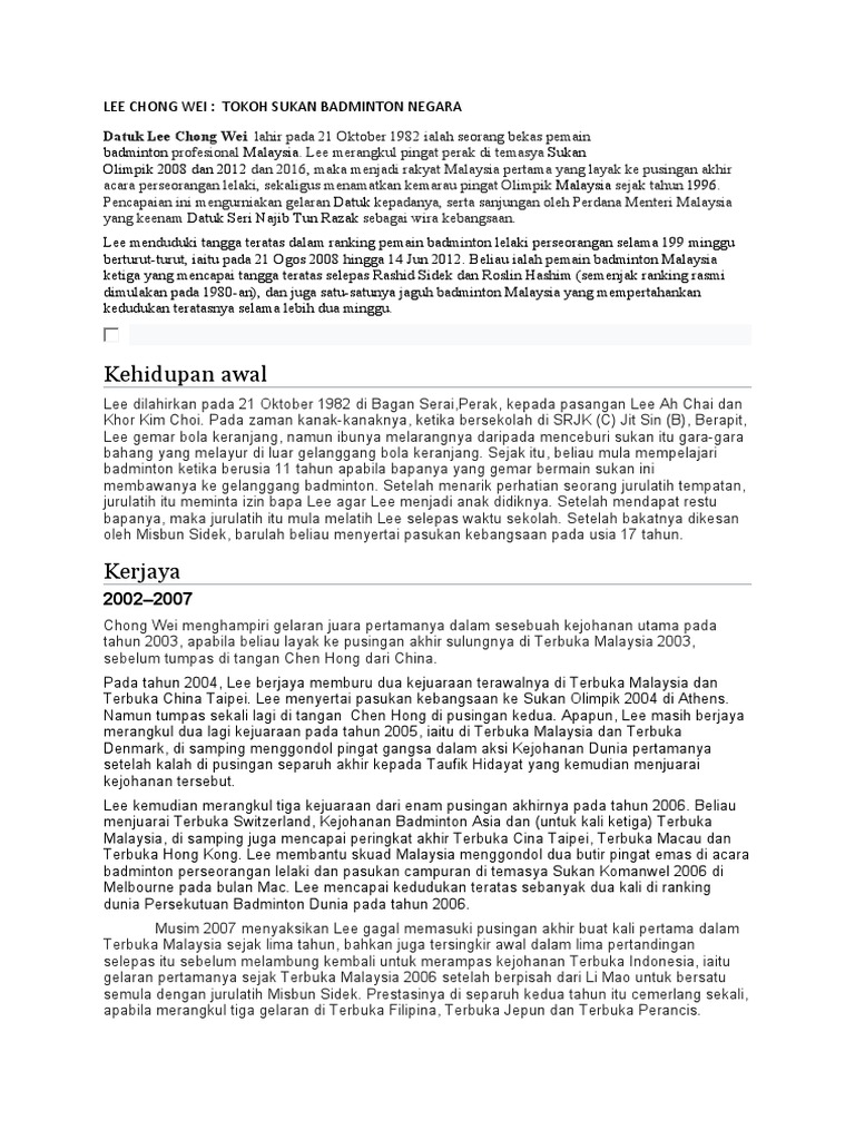 Dato Lee Chong Wei Pdf