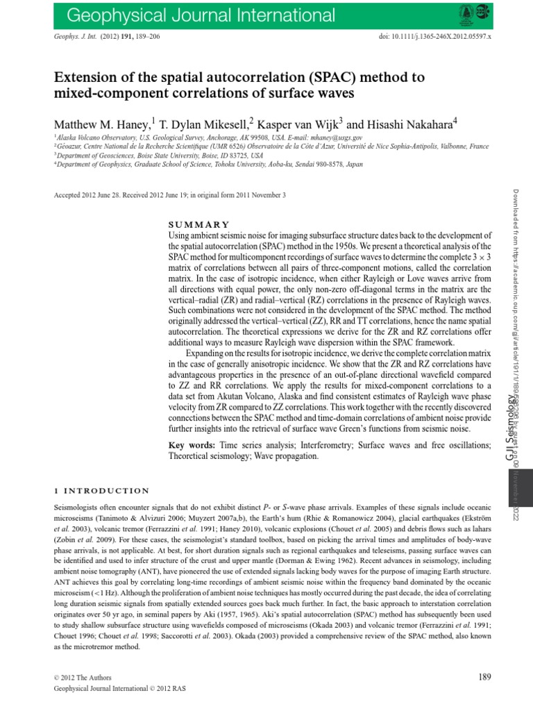 Extension of The Spatial Autocorrelation (SPAC) Method To Mixed-Component Correlations of ...