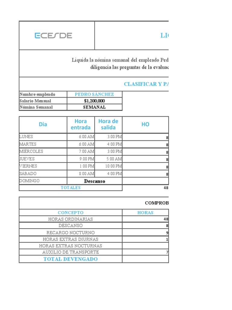 FORMATO-EJERCICIO-1-NOMINA-SEMANAL (1)(Recuperado automáticamente).xlsx | PDF | Relaciones ...