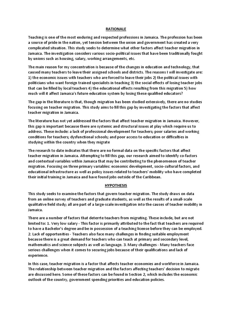 Examining the Factors that Govern Teacher Migration in Jamaica: A Study ...