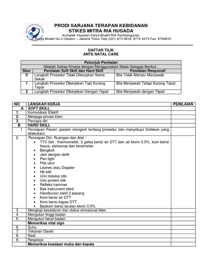 Daftar Tilik Anc, Inc, PNC, BBL, KB | PDF | Kesehatan Holistik