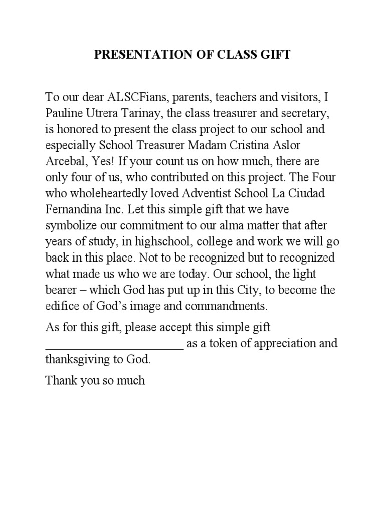 Class Gift Presentation Ceremony | PDF