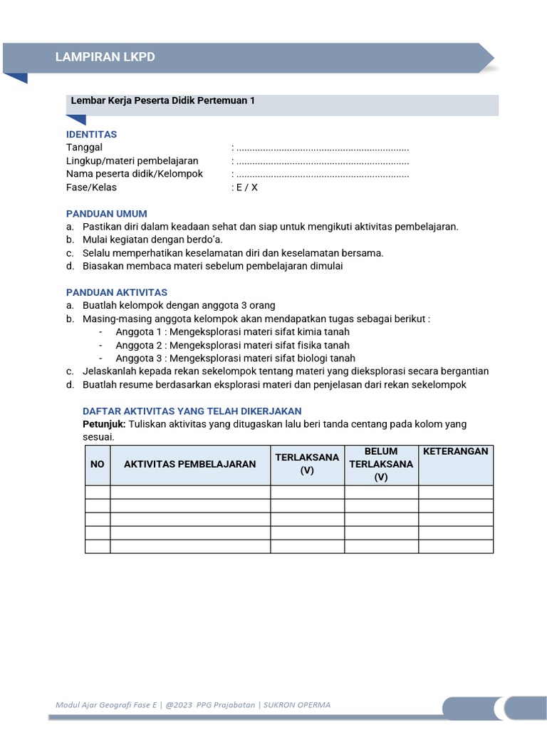 Lampiran LKPD Dinamika Pedosfer - Sukron Operma PDF | PDF