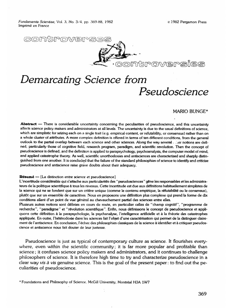 Mario Bunge - Demarcating Science From Pseudoscience (1982) | PDF | Pseudo Scholarship ...