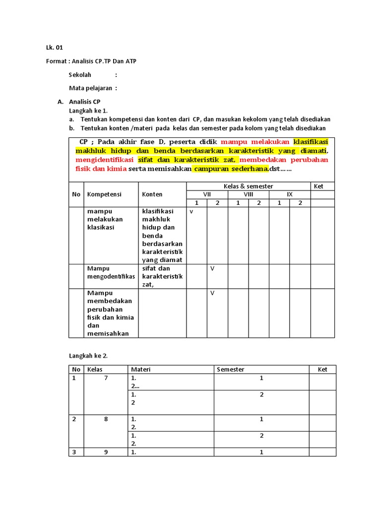 LK. 01 Analisis CP, TP Dan ATP | PDF