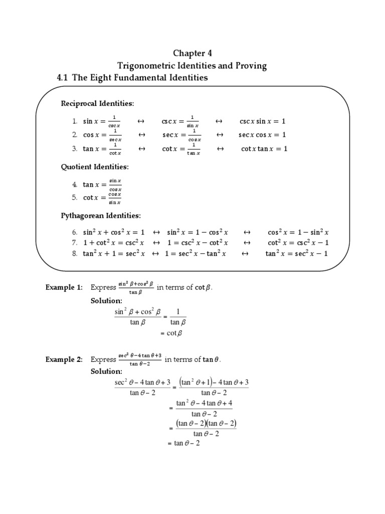 The Eight Fundamental Identities | PDF | Trigonometric Functions ...