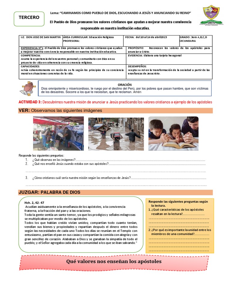 3° Religion Exp-1 - Act 03 | PDF